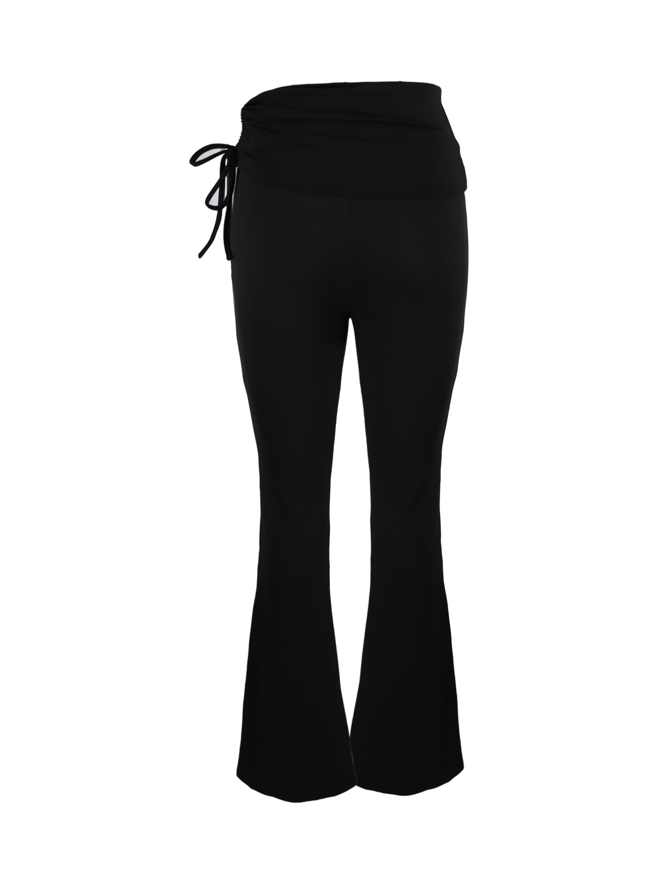 Drawstring Micro Flare Pants, Low Waist Turned-Up Hem, High Stretch ...