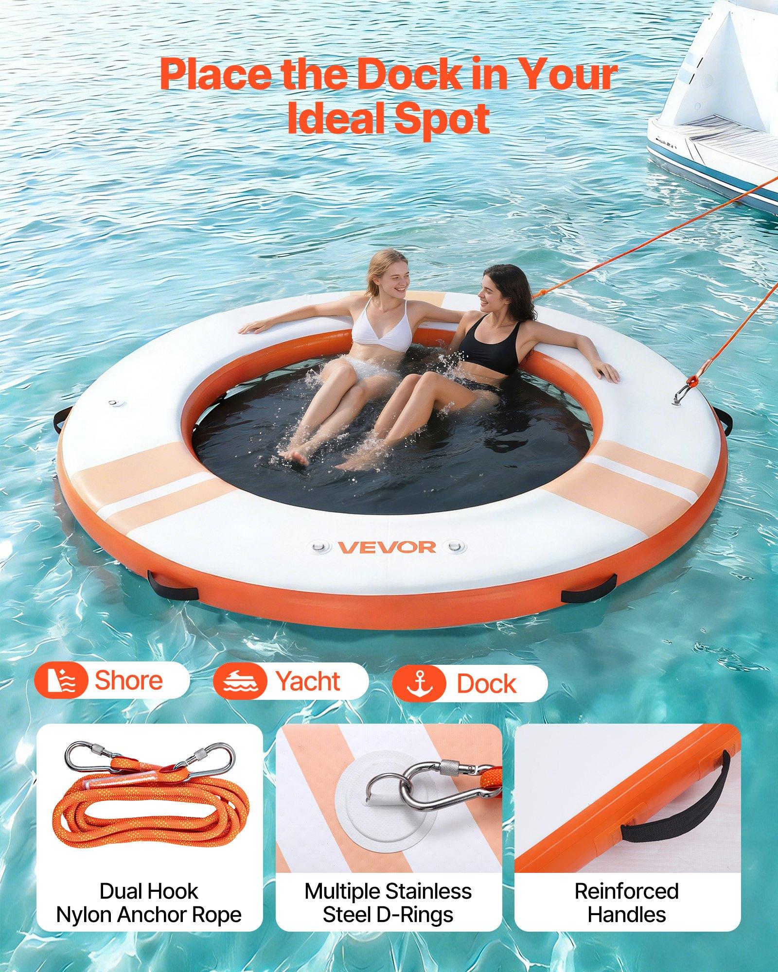 VEVOR Inflatable Floating Dock, 8 FT Inflatable Dock Platform, Non-Slip ...