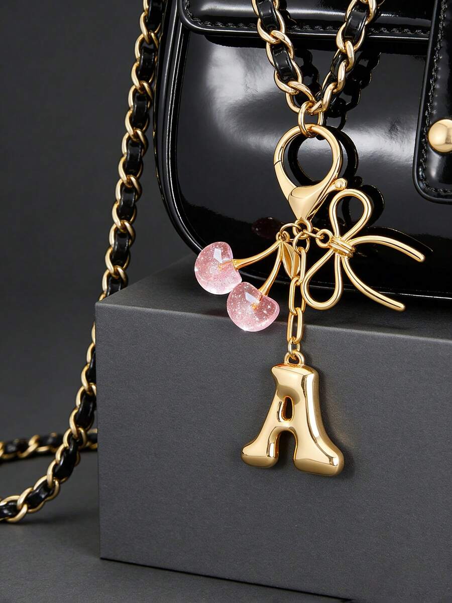 Fashion cherry & golden butterfly bag charm keychain with alloy A-Z ...