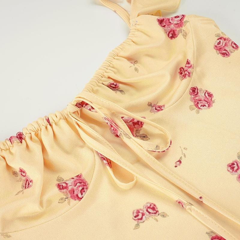 Women's Summer Floral Print Dress, Flutter Sleeve Sleeveless Drawstring ...