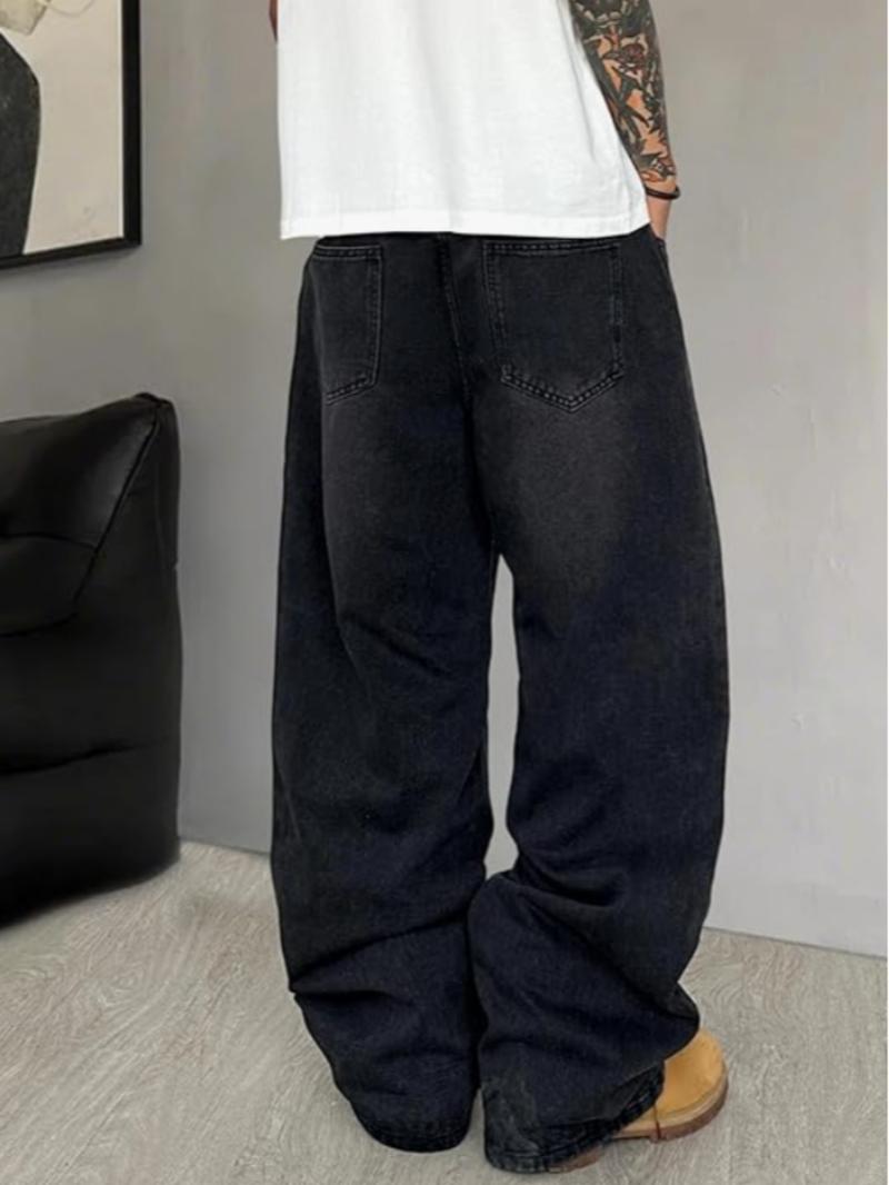 Men's Loose Fit Jeans, Vintage Skateboard Style, Casual Wide Leg Pants ...