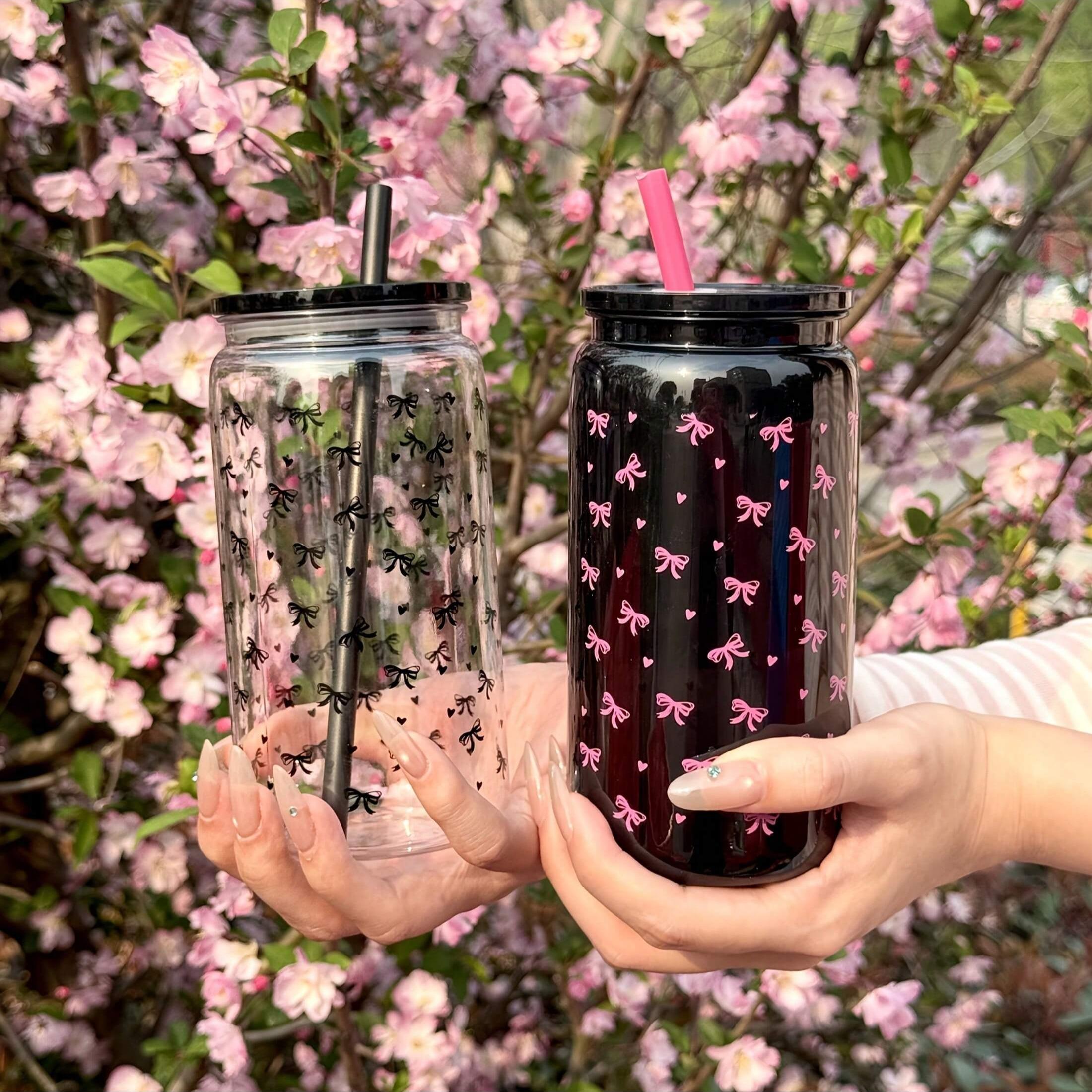 High-End, Aesthetic & Bowknot Leakproof Straw Cup Bottle with Lid ...