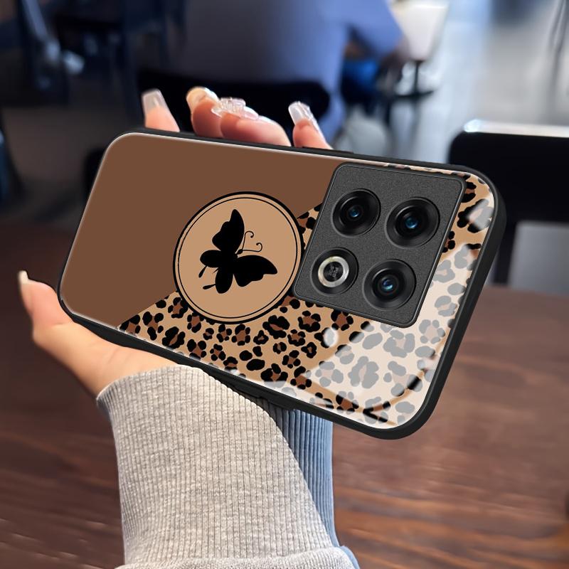 Leopard - Butterfly Blend pattern Black Frame Glass Phone Case suitable ...