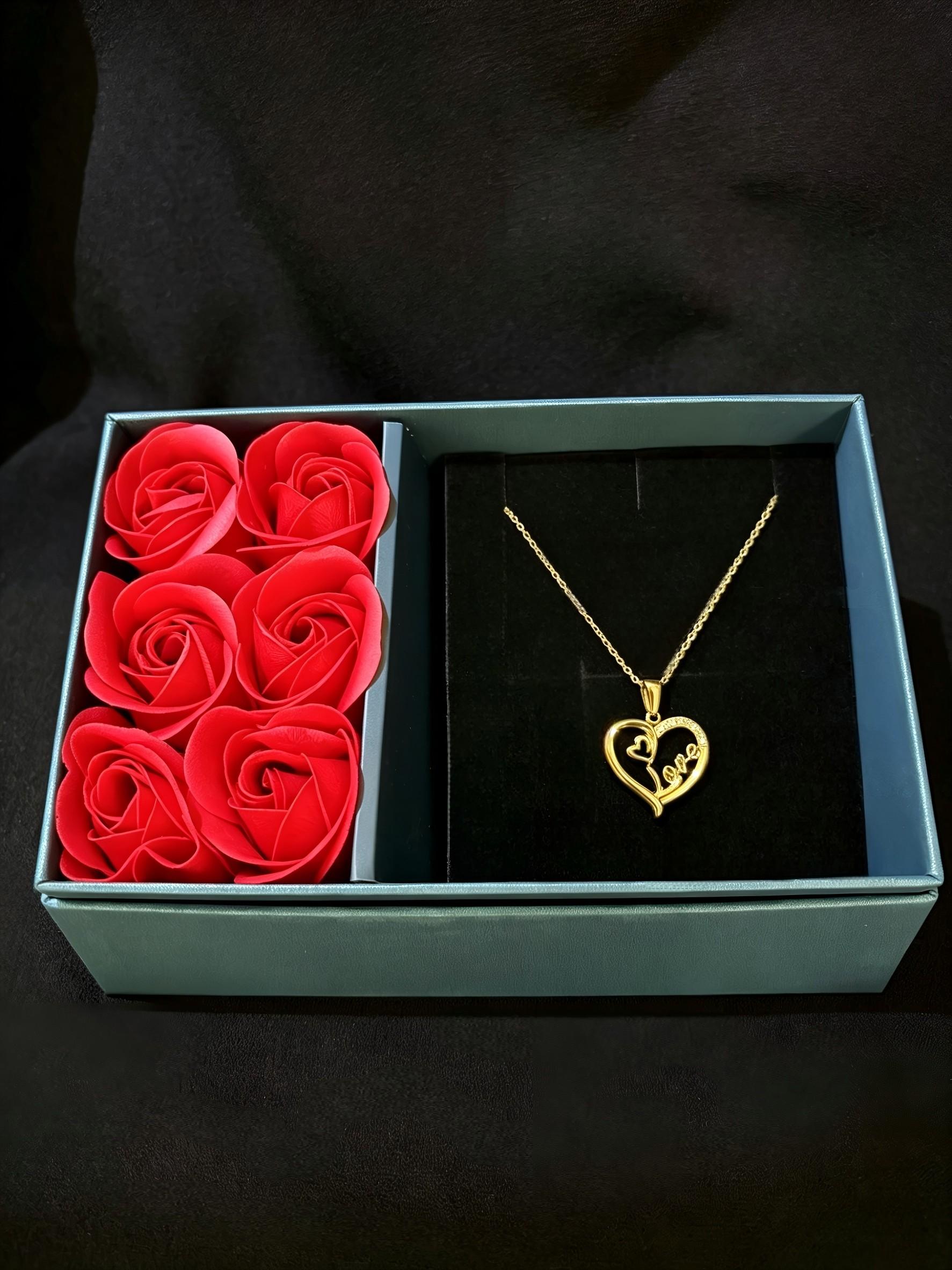 Women's Double Heart Necklace, Rose and Heart Design, The letters LOVE ...
