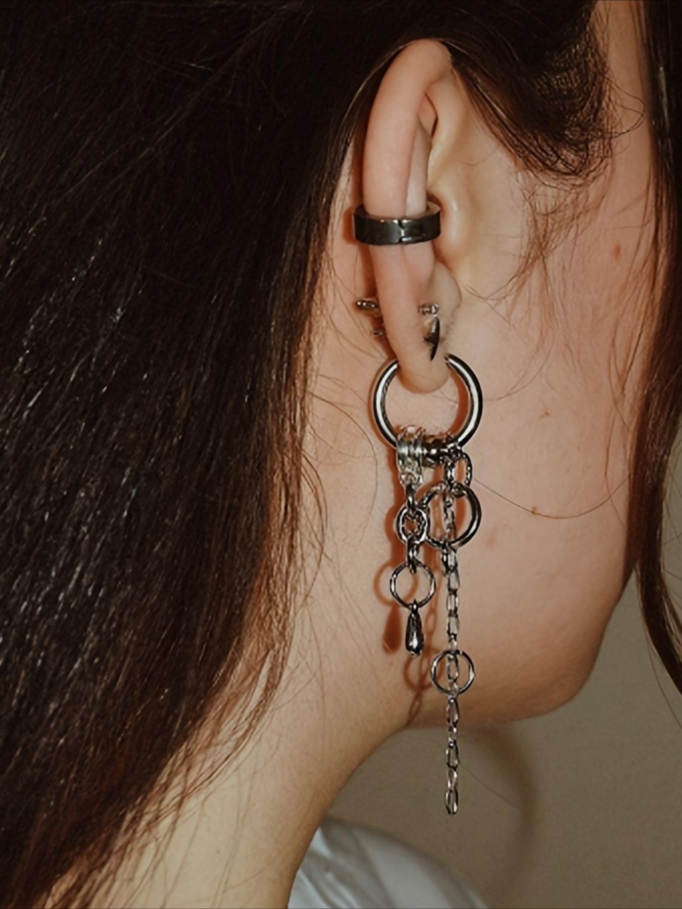 1 Pair of Hip-hop Trendy Metal Chain Long Dangly Earrings Punk Rock ...