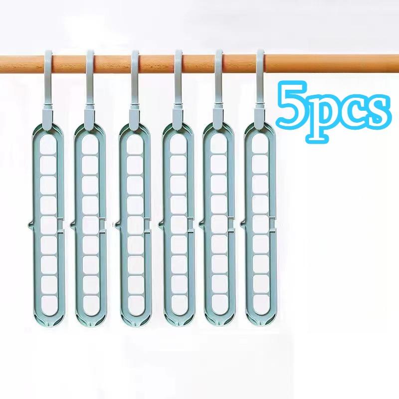 5pcs Multi-functional 9-hole clothes hanger for home storage, wardrobe ...