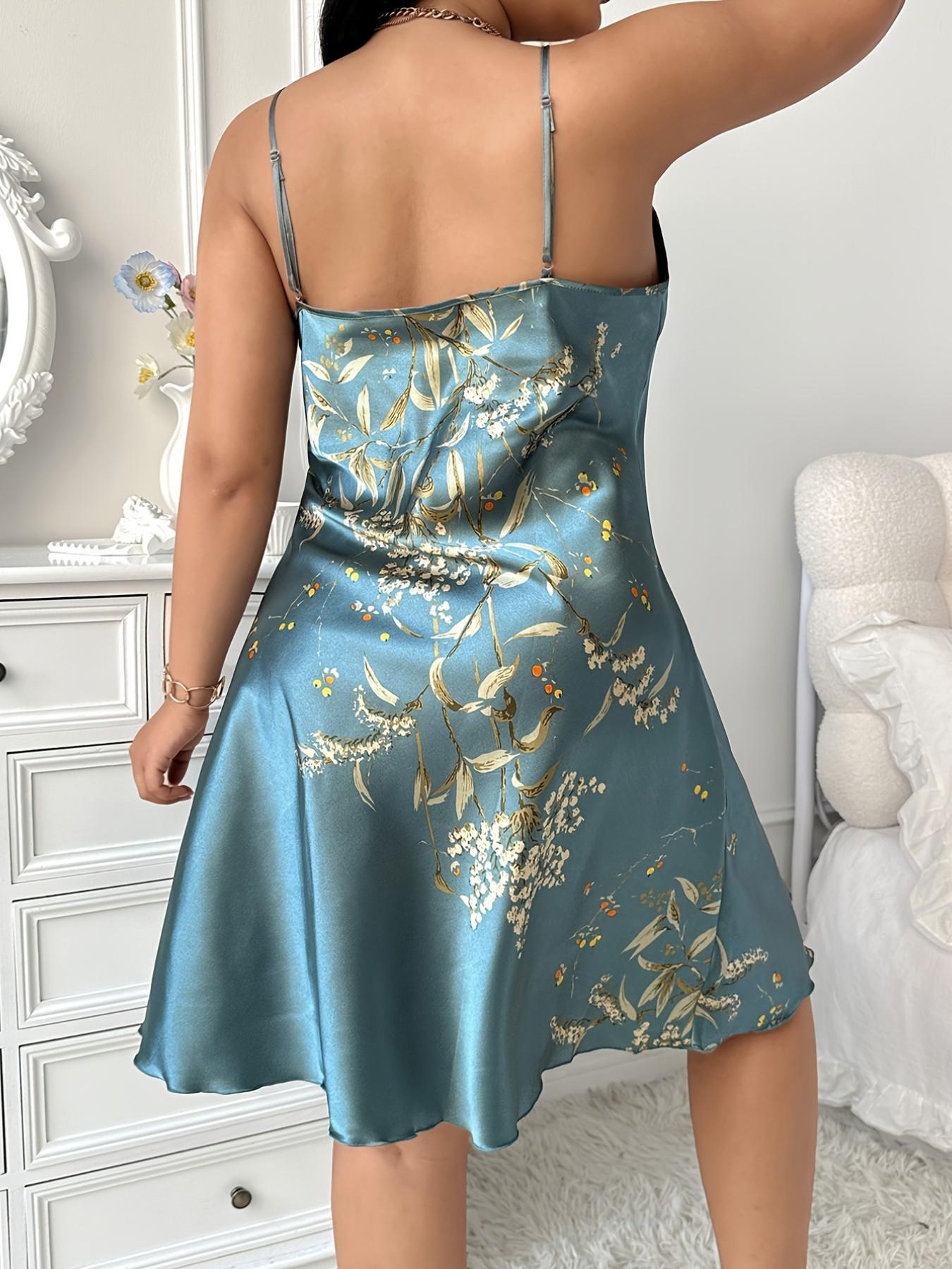 Luxurious Satin Cross-Tie Nightgown, Women's Floral Print Pajamas ...