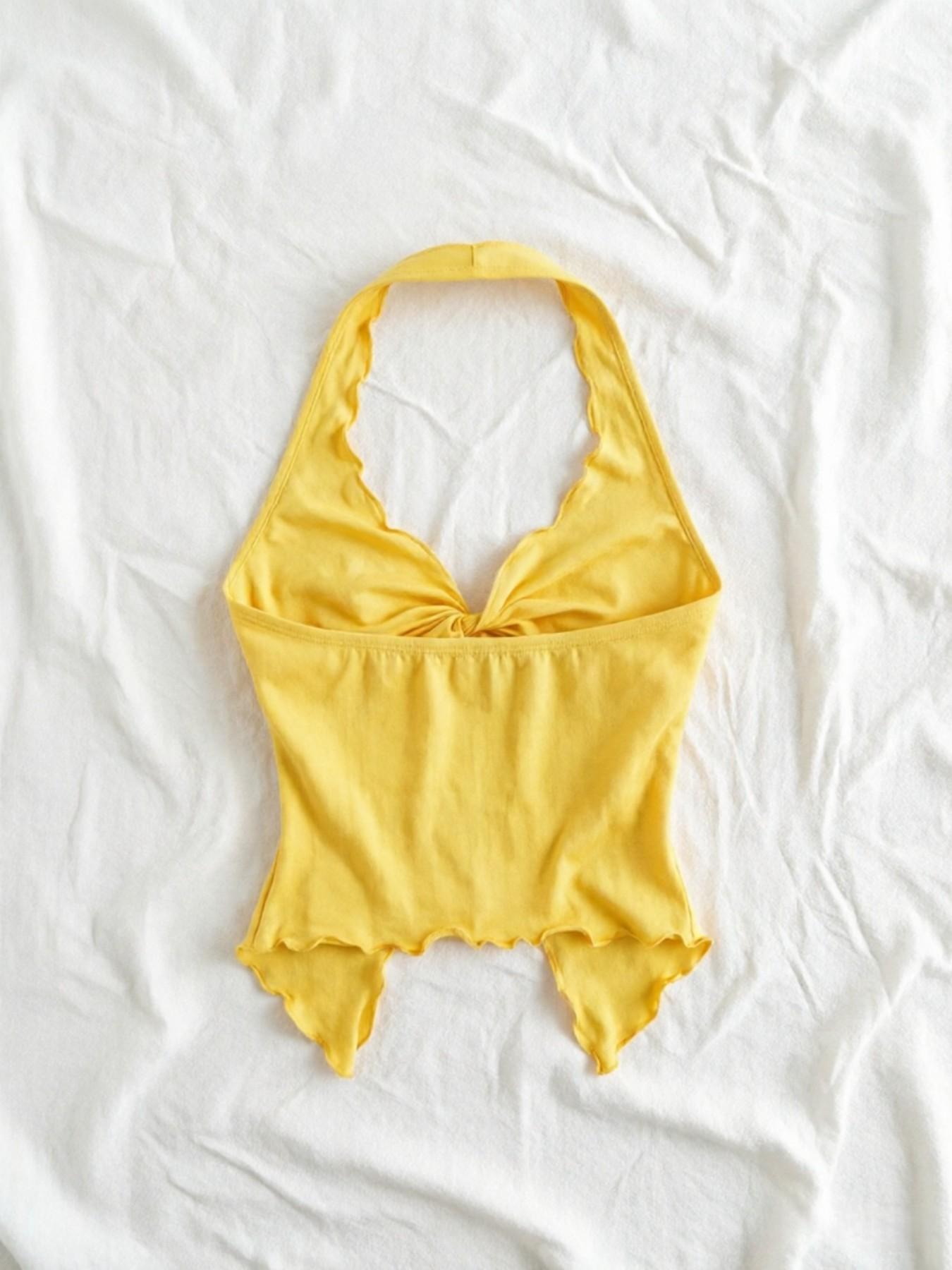 Sexy V-Neck Halter Top, Front Knot Backless Vest with Asymmetrical Hem ...
