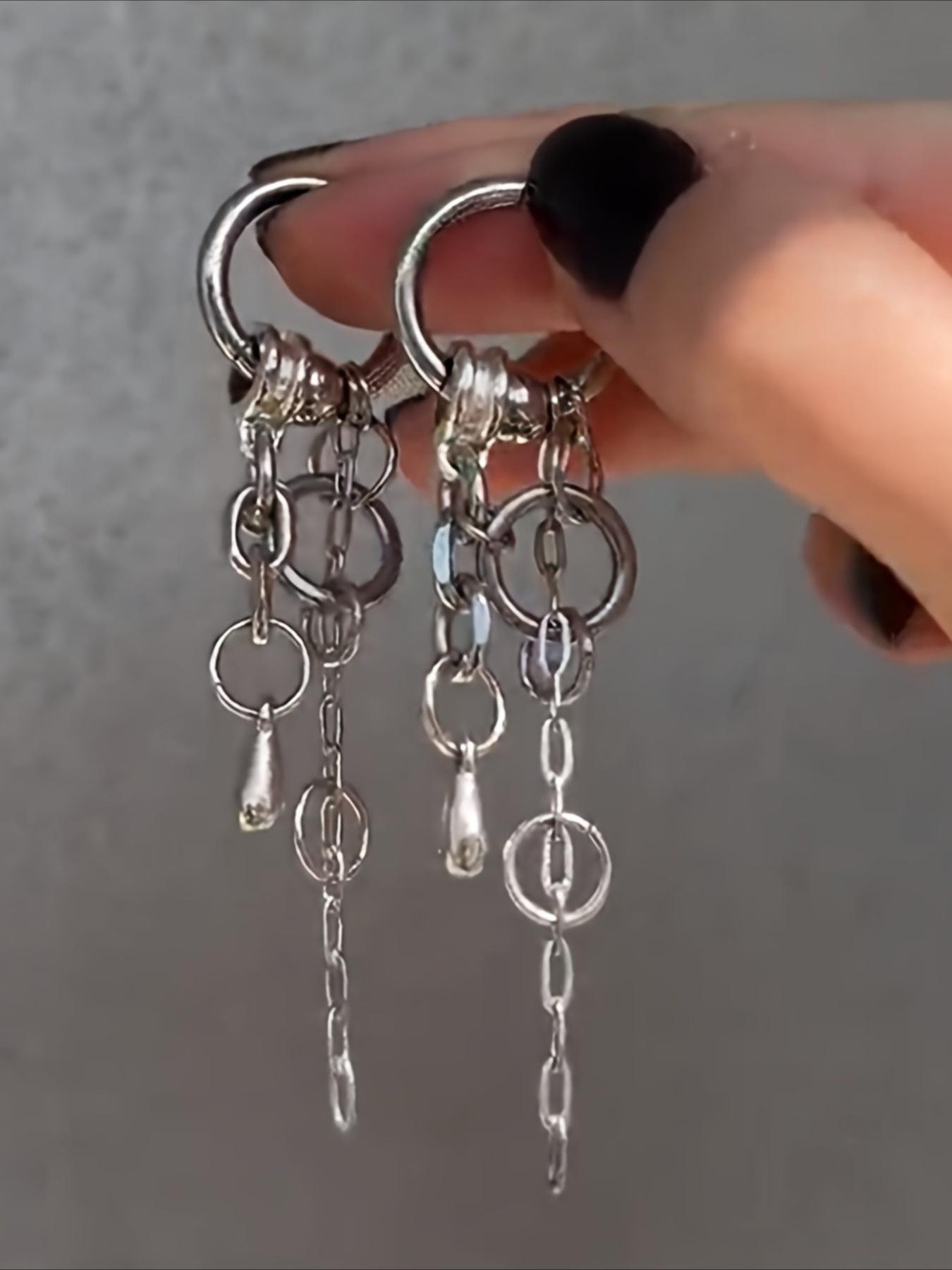 1 Pair of Hip-hop Trendy Metal Chain Long Dangly Earrings Punk Rock ...