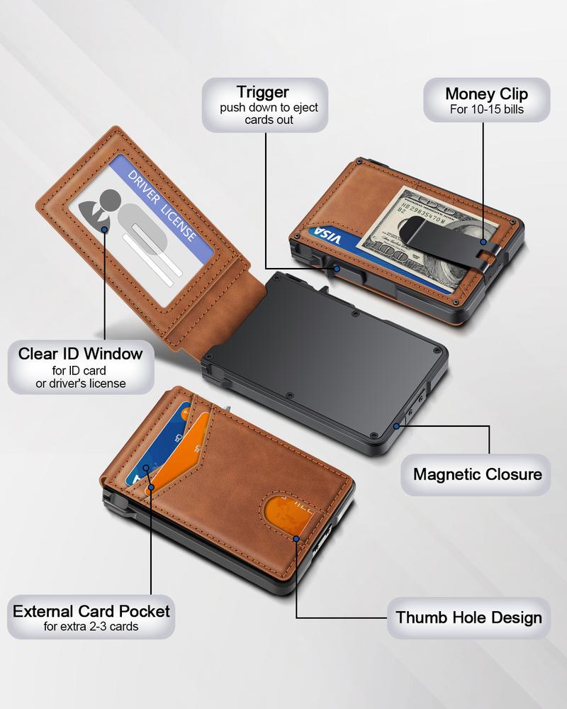 Men's Slim Minimalist Wallet with Money Clip - Holds 9-13 Cards, RFID ...