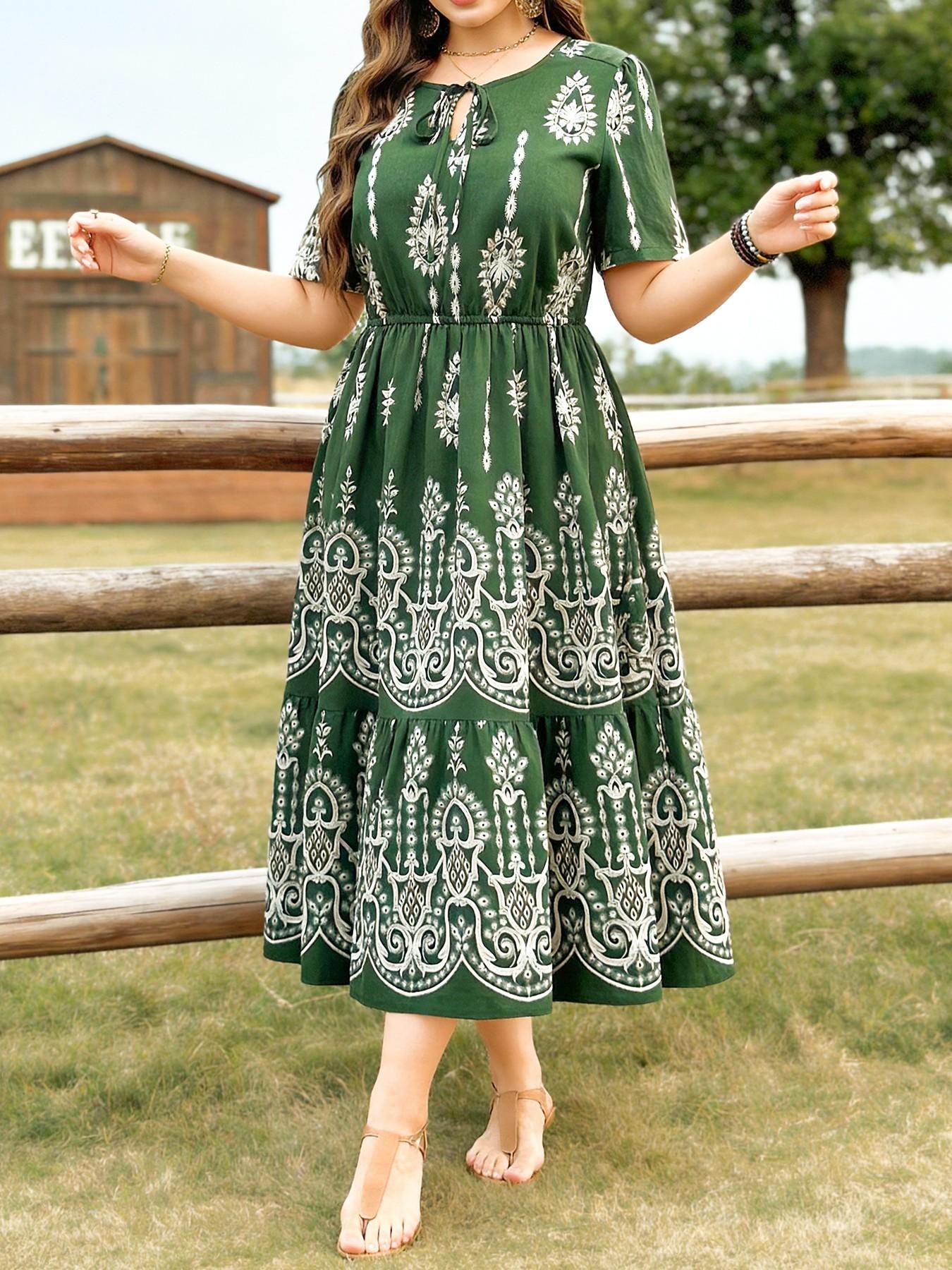 Plus Size Women's Summer Bohemian Floral Dress, Casual Fitted All over ...