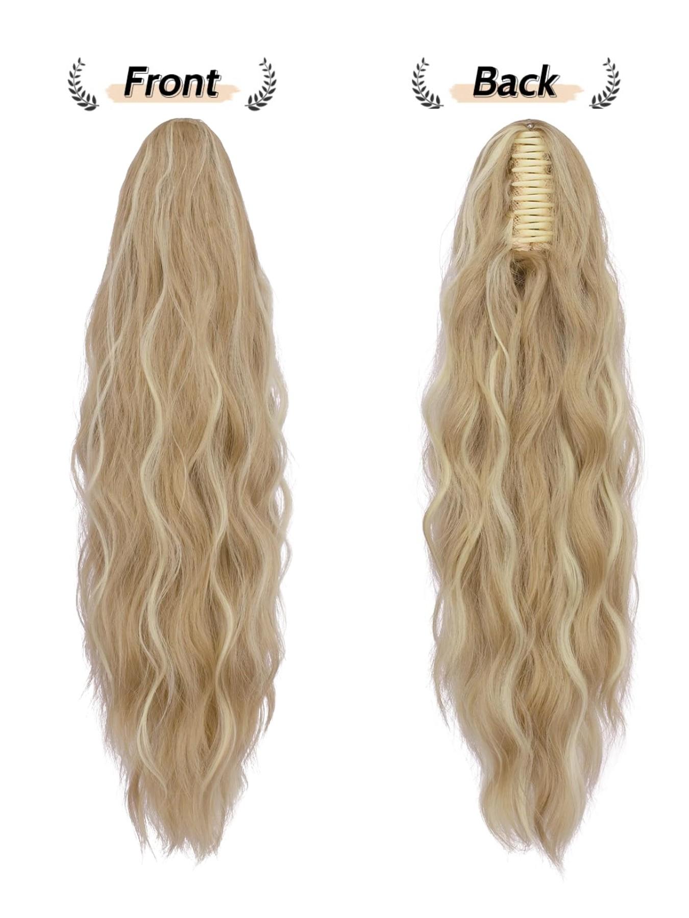 Clip-In Wavy Ponytail Hair Extension, 26 Inch Gold Gradient ...