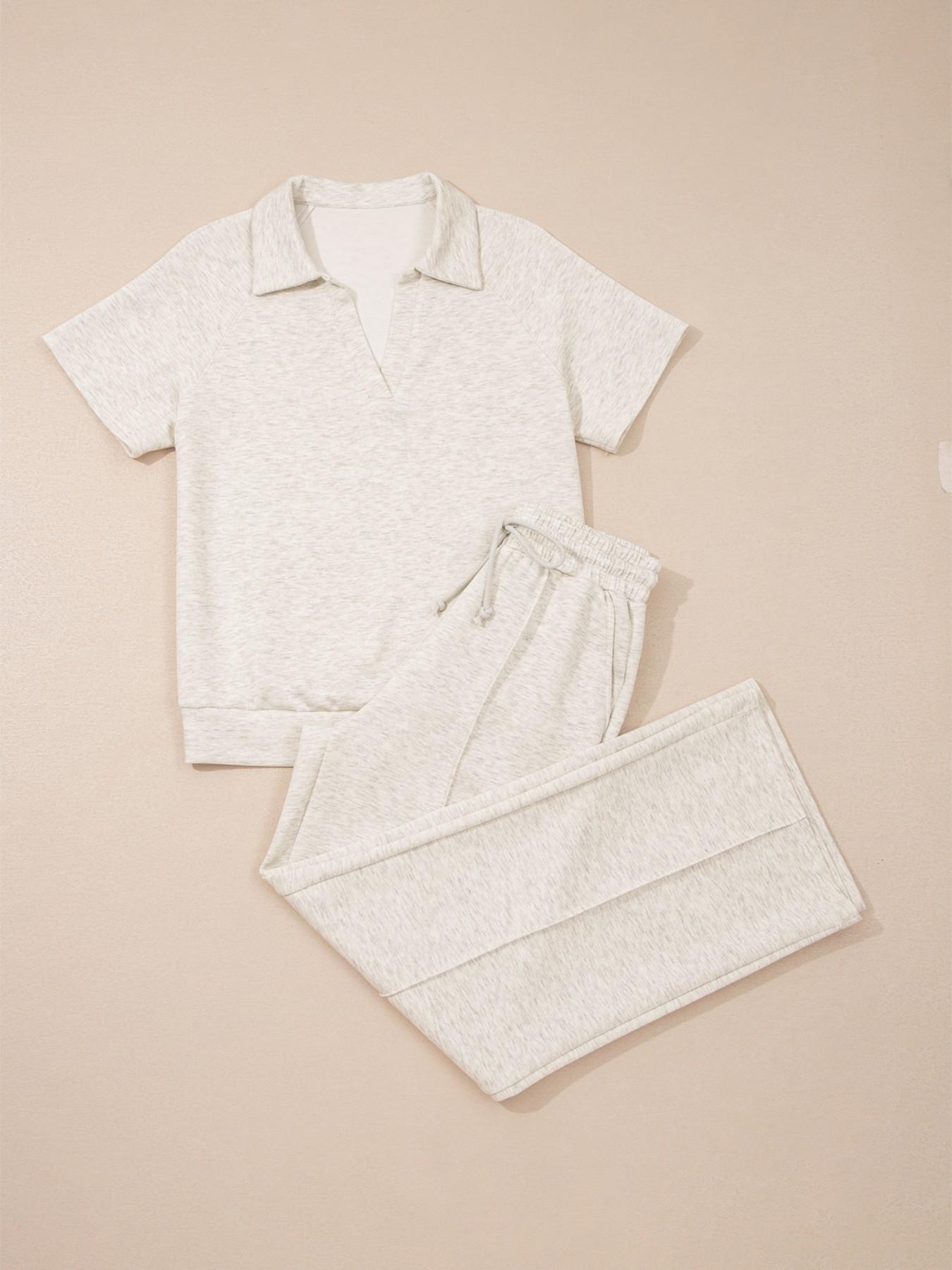Summer Daily Commute Solid Color Polo Shirt Casual Pants Set ...