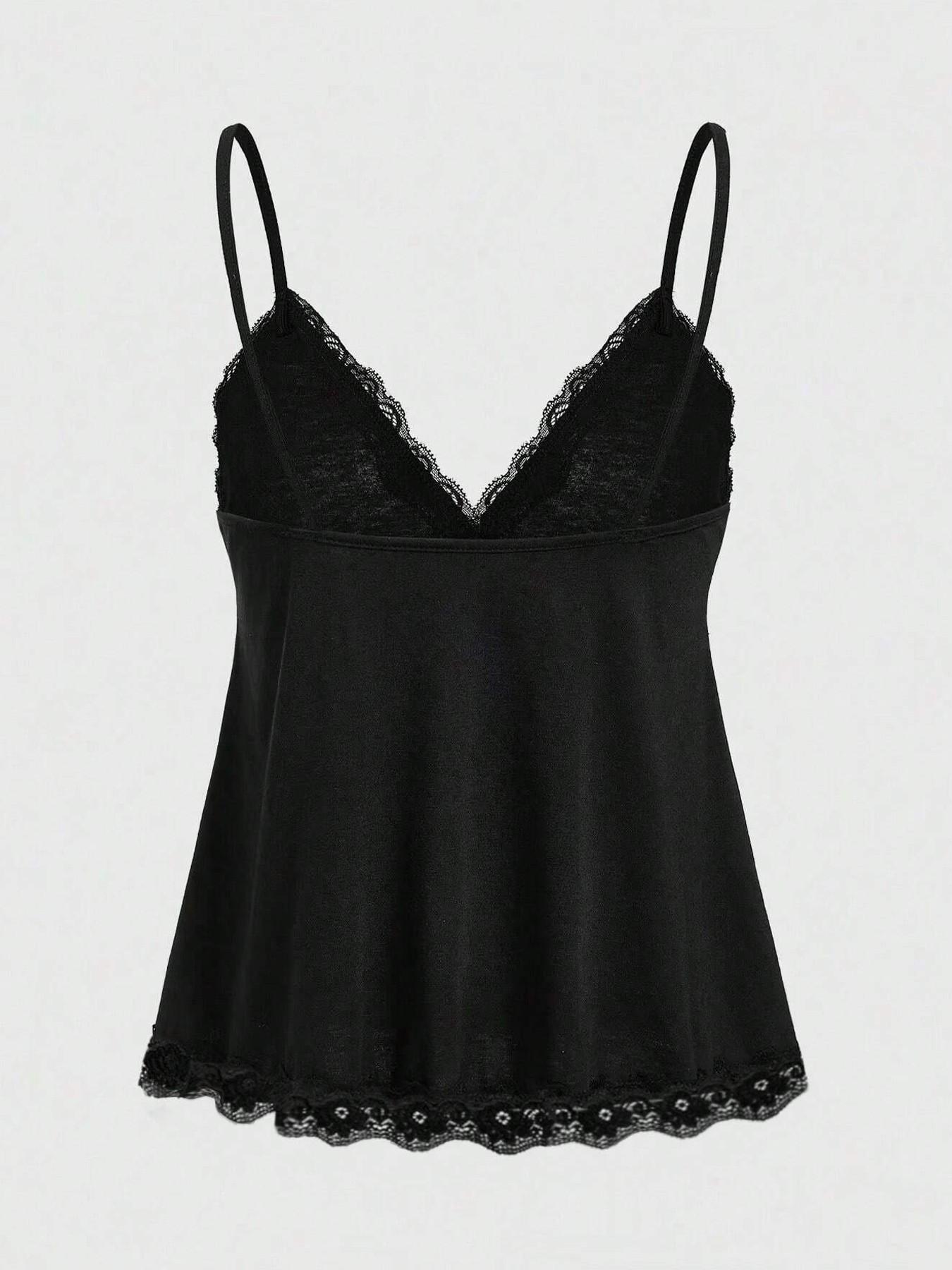 Women's Solid Color Camisole Tank Top, Womenswear, V-Neck Lace Trim ...