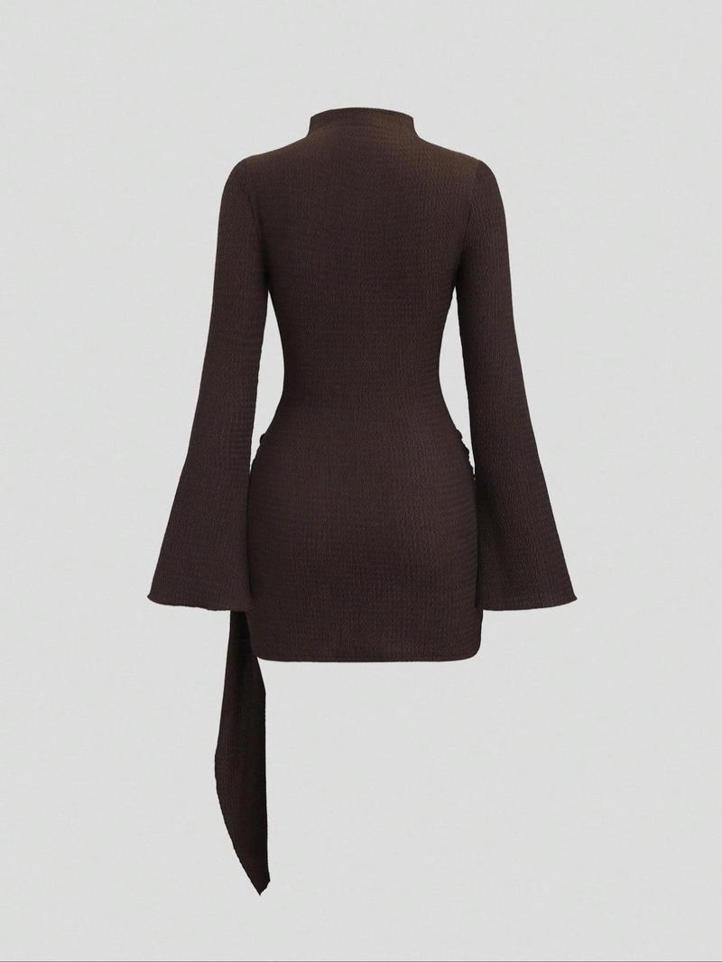 Women's Fall Winter Minimalist Slim Fit Textured Fabric Dress, Metal ...