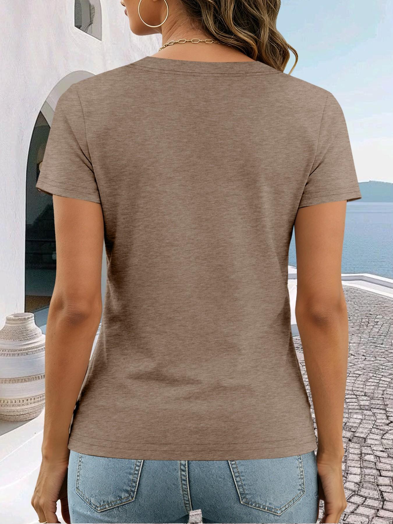 Women's V-Neck Short Sleeve T-Shirt 3-Piece Set, Casual Fitted Solid ...