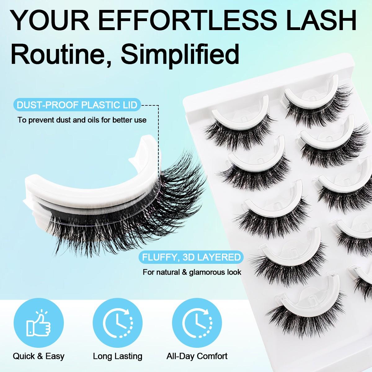 5 Pairs D Curl Cat Eye False Eyelashes No Glue Needed Reusable with ...