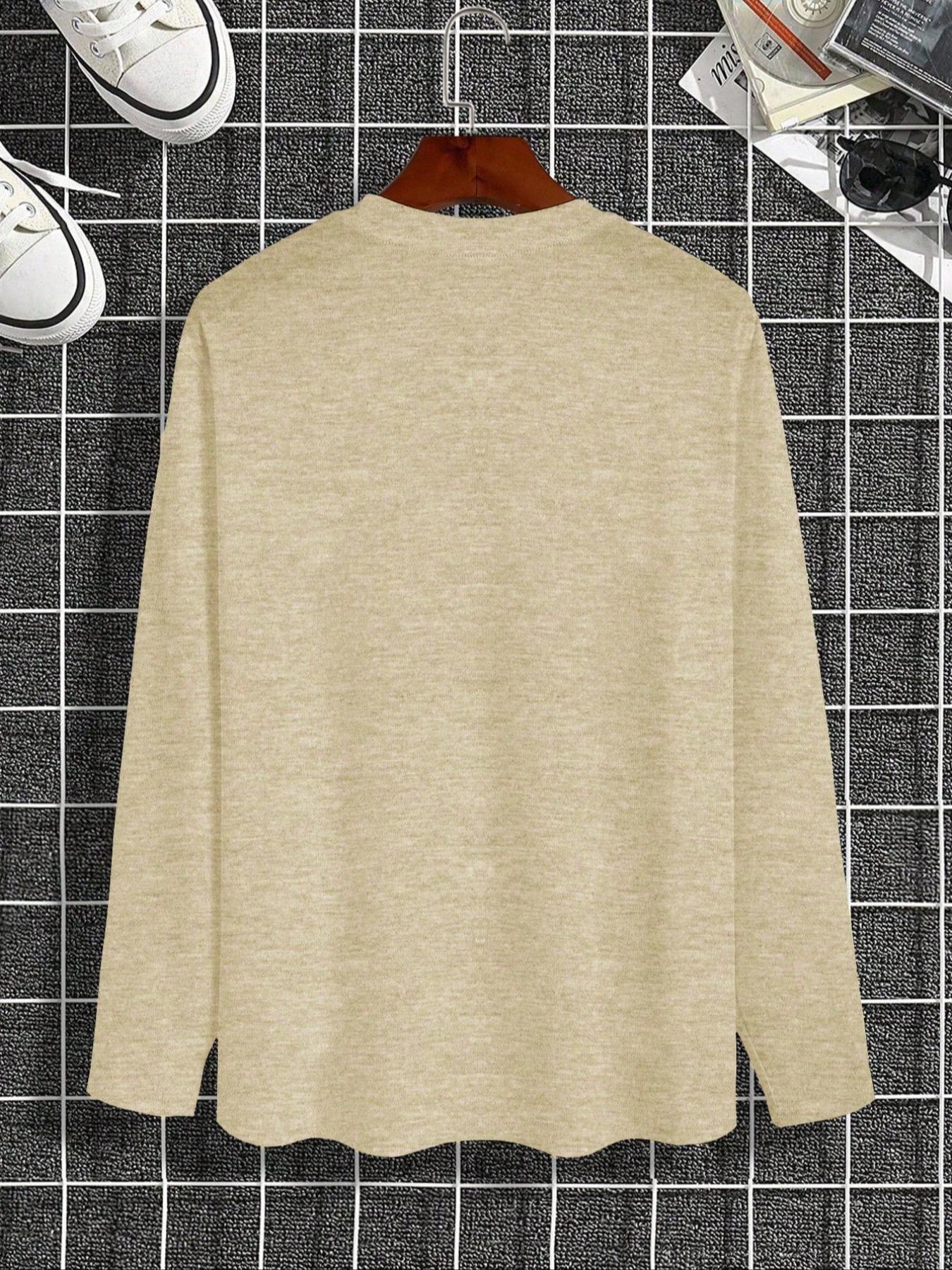 Men's Casual Classic Long Sleeve Round Neck T-Shirt, Fashion Letter ...