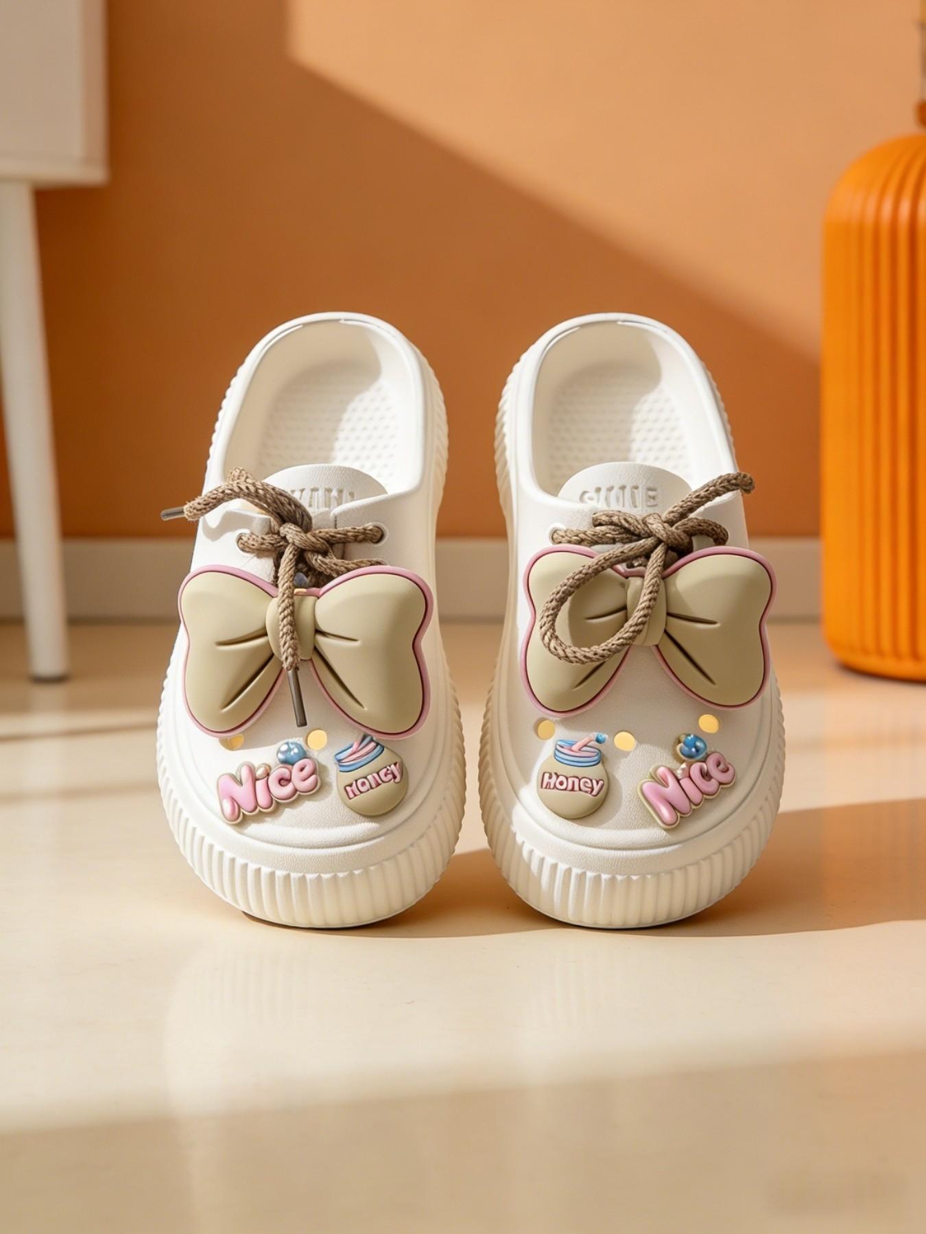Women's Shoes with Cute Bow Flower, Summer Fashion Casual Thick Sole ...