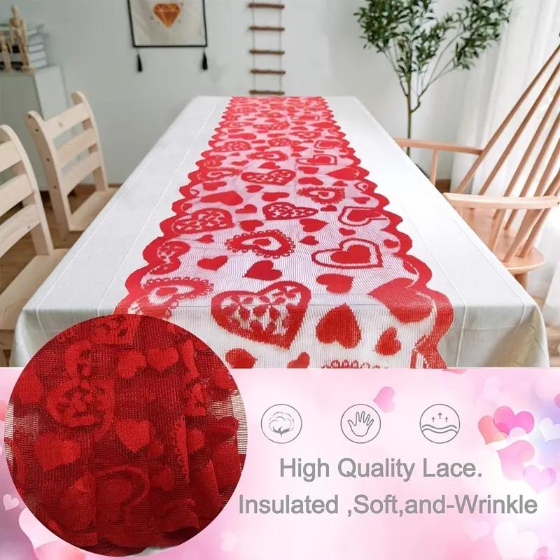 DIYDECTK Heart Pattern Lace Table Runner, Romantic Tablecloth, 1 Count ...