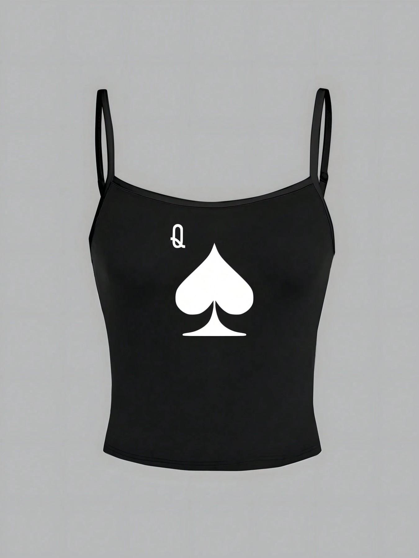 Queen of Spades Graphic, Sleeveless Cami Top, Piece, Women's Y2K ...