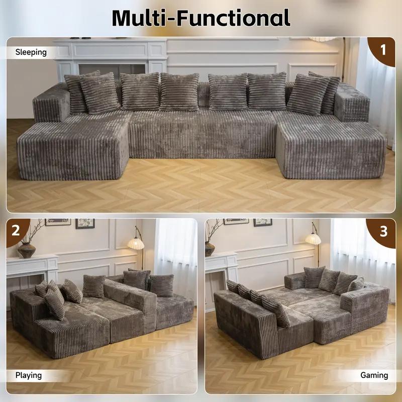 132''U-Shape Modular Sectional Couch Sofa, Boneless Sectional Couch ...