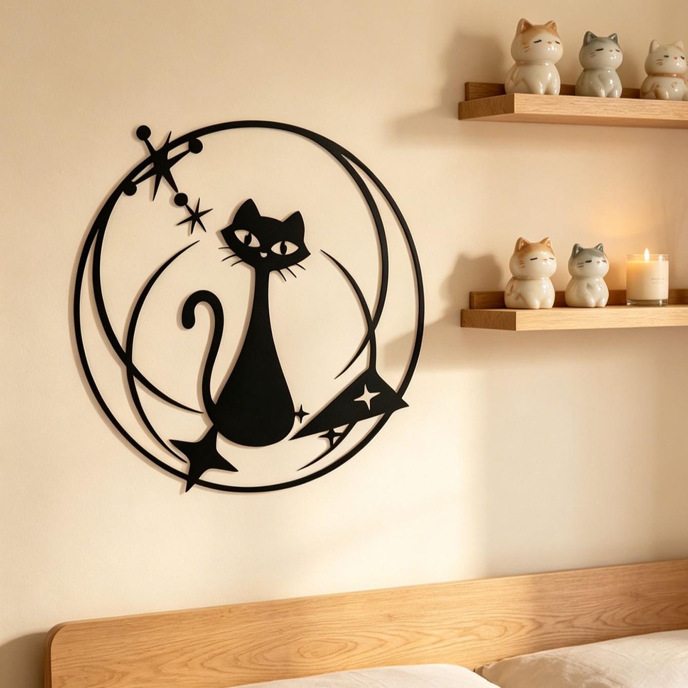 Starlight Cat Metal Wall Decor, Bohemian Cat Silhouette Wall Art ...