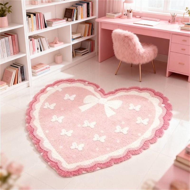 1pc Cute Bow Living Room Sofa Plush Carpet Valentine's Day Heart Shape ...