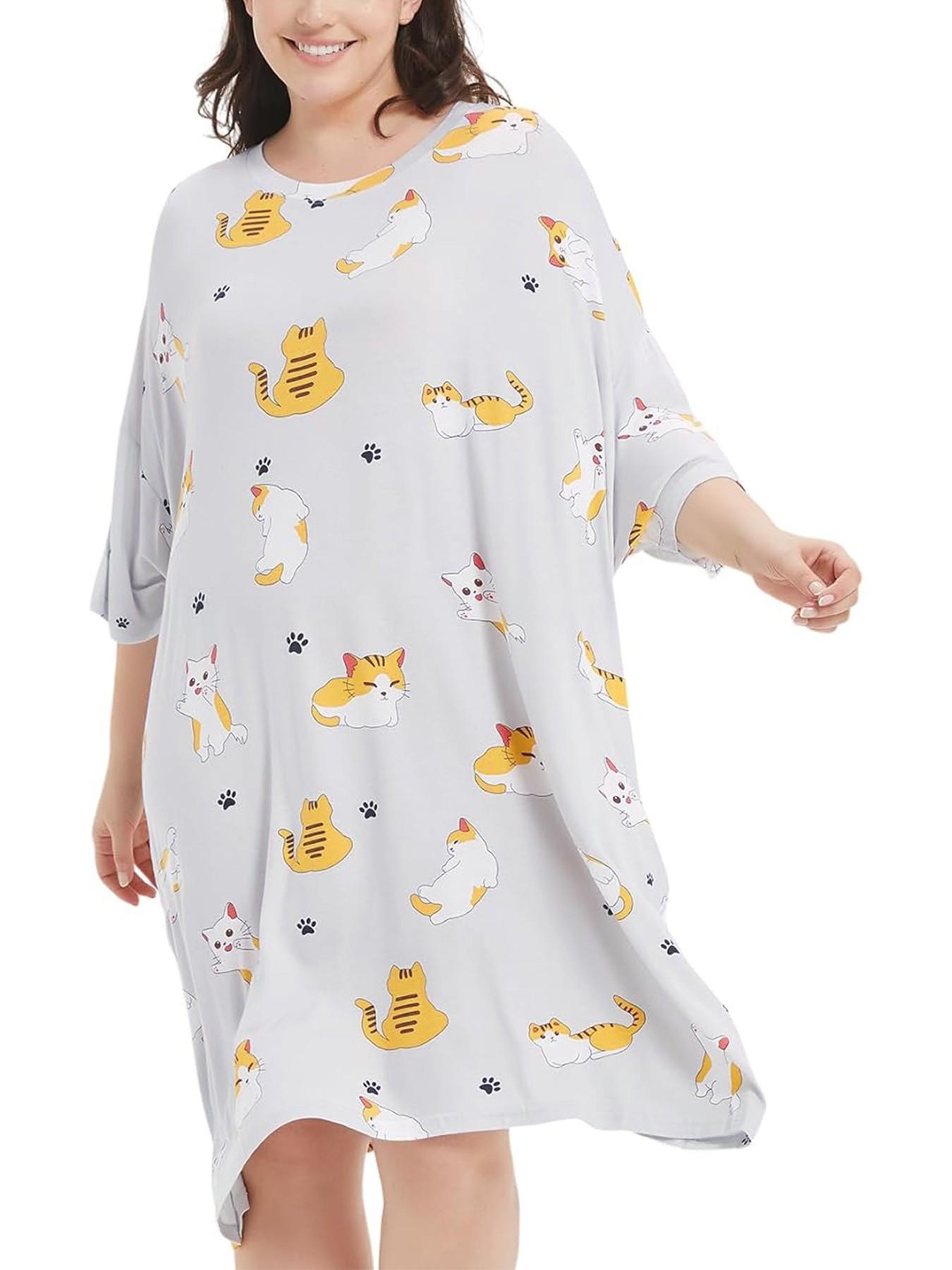 Plus Size Nightgowns for Women, Oversized Sleep Tshirts Dress, Long ...