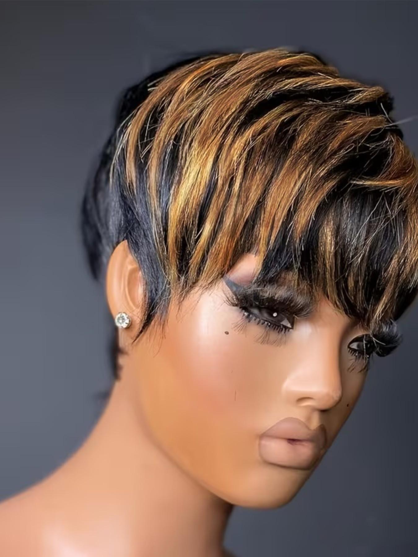 Short Pixie Cut Wig for Women Human Hair 1B30 Colored Short Layered ...