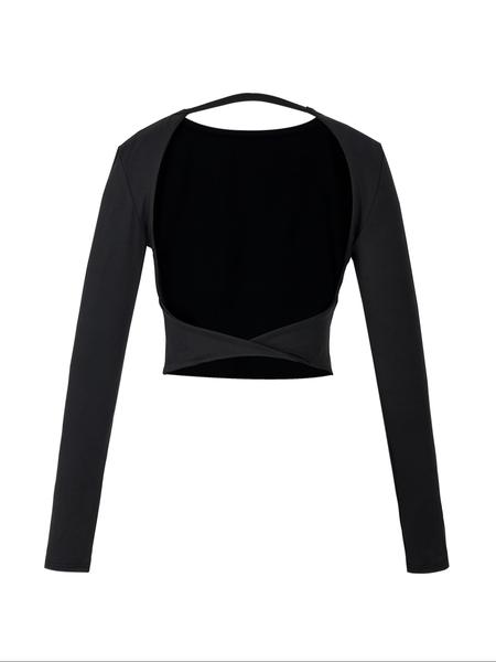 Women's Solid Backless Ribbed Top, Casual Long Sleeve Round Neck Top ...