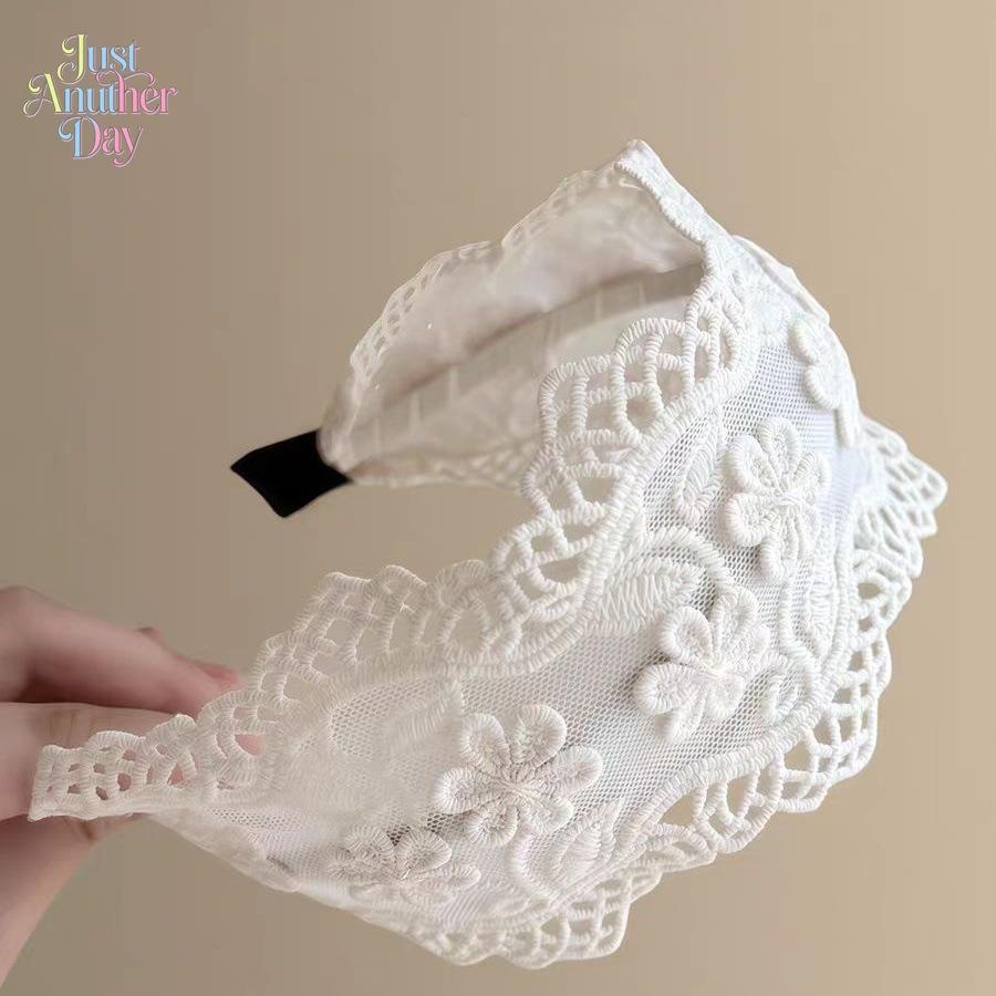Women's Elegant Lace Mesh Wide Headband, Vintage Floral Embroidered ...