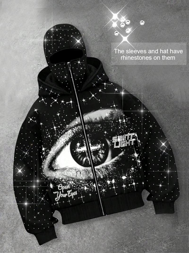 Eye pattern, two hats, zipper hoodie for men, sleeve hat with ...