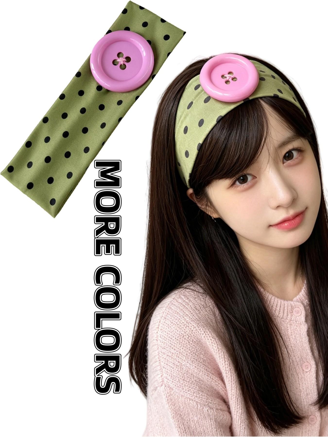 2 Pcs Women's Polka Dot Button Hairband, Retro Colorblock Fabric Wide ...