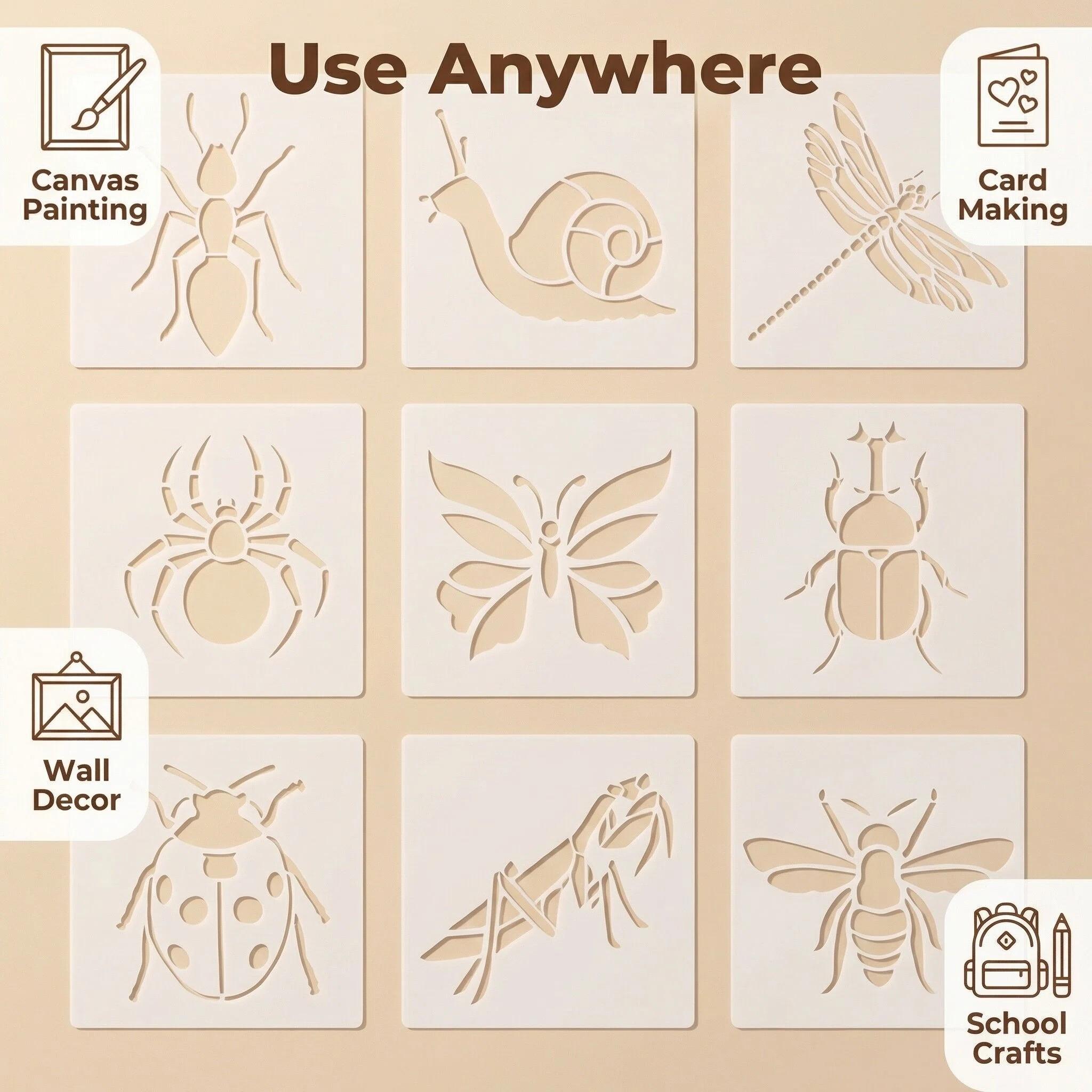 Reusable Insect Templates Set of 9, Fun Bug Patterns for DIY Crafts ...