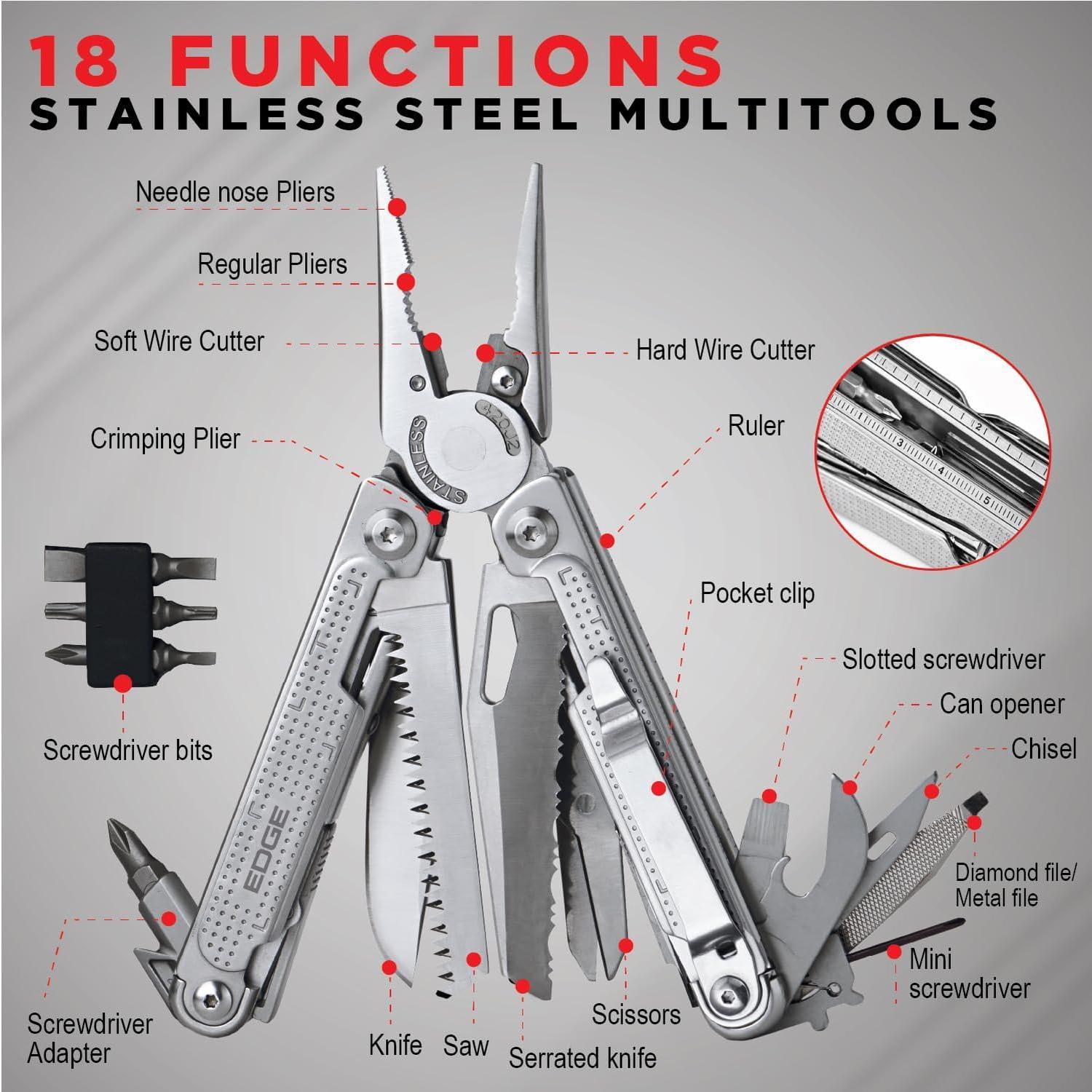 EDGE Multi-Tool Pliers, 14-in-1 Stainless Steel Multitool with ...