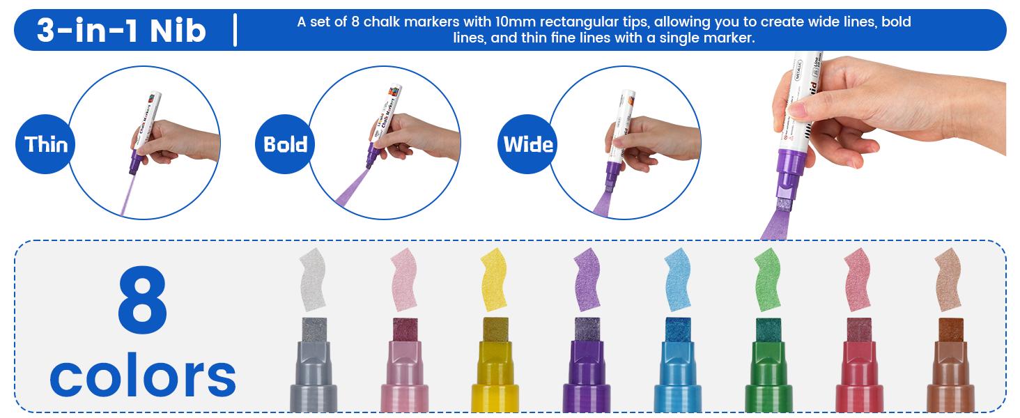 Metallic Liquid Chalk Markers 10MM Extra Large Erasable Pens for ...