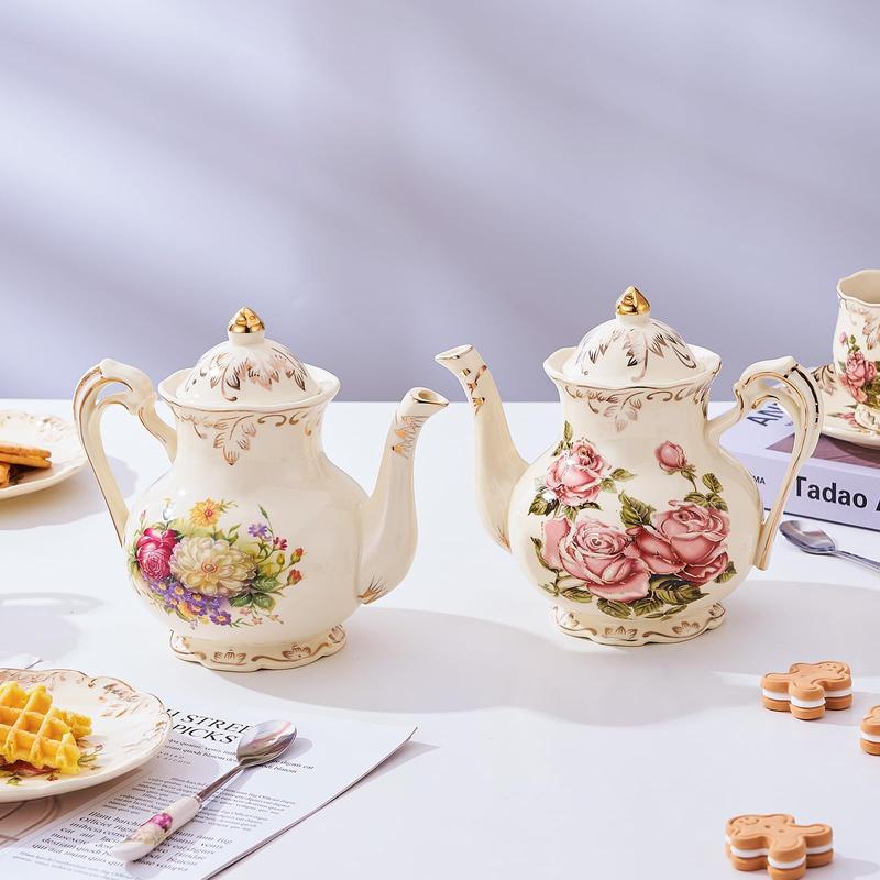 Vintage Ceramic Sugar and Creamer Set, Rose Tea Pot, Ivory Floral ...