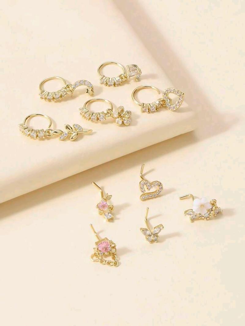 10 Pcs 20g L-Shaped Nose Rings for Women, Stainless Steel Cz Flower ...