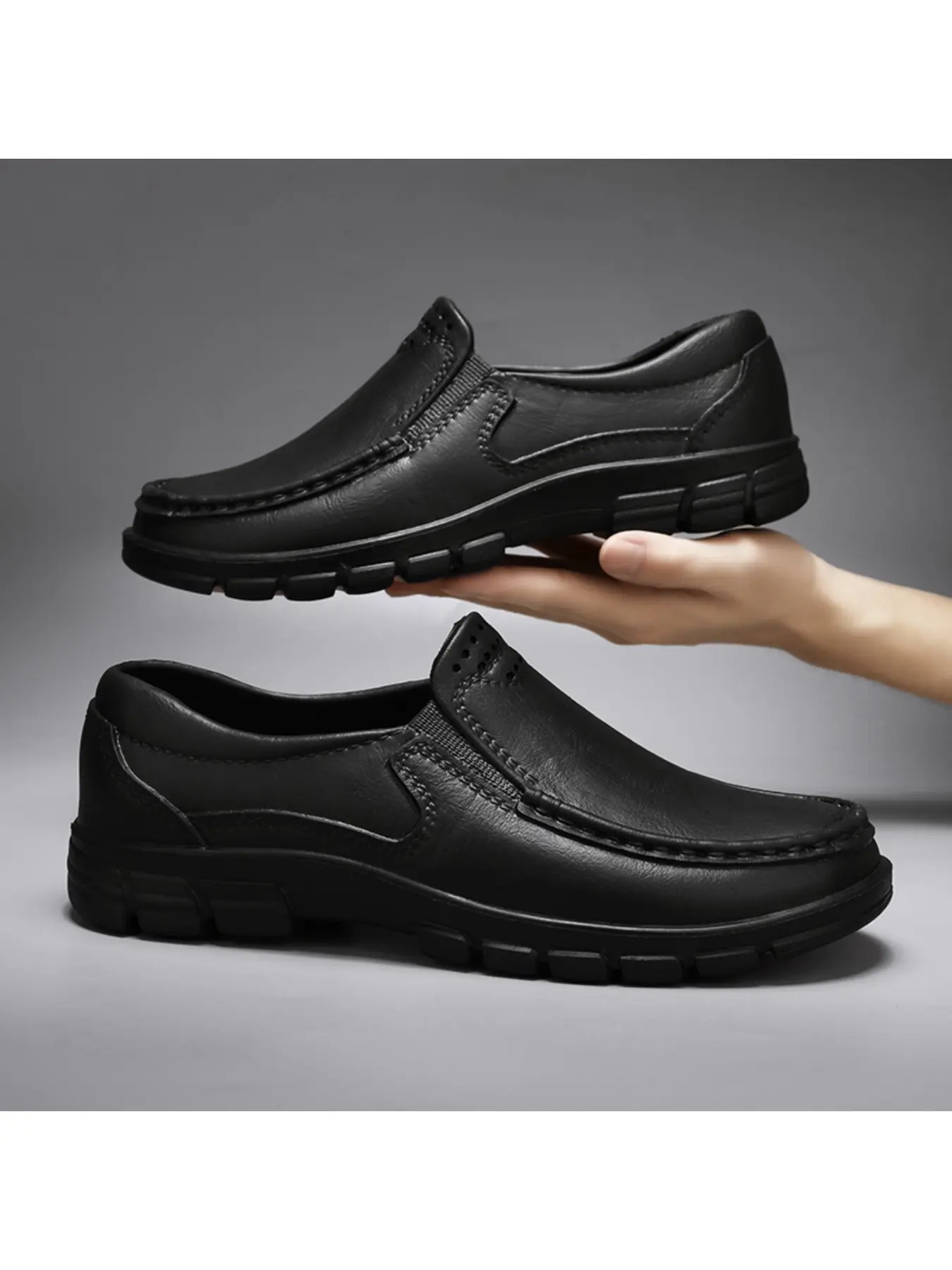 Men's Large-Size Non-Slip Driving & Chef Shoes, Casual Slip-On Leather ...