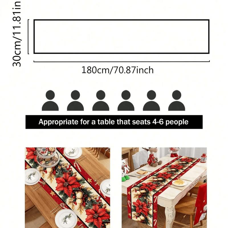 Christmas Table Runner 30x180 Cm, Light Base with Block Edges, Santa ...