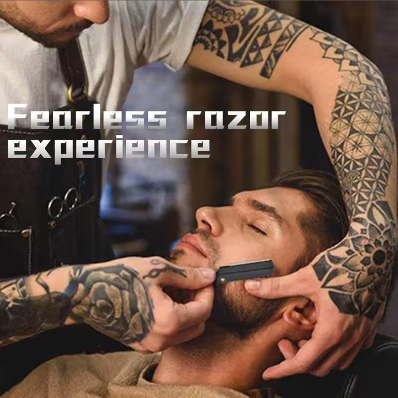 Straight Blade Razor + 10 Blades, Ideal for Haircutting, Brow Shaping ...