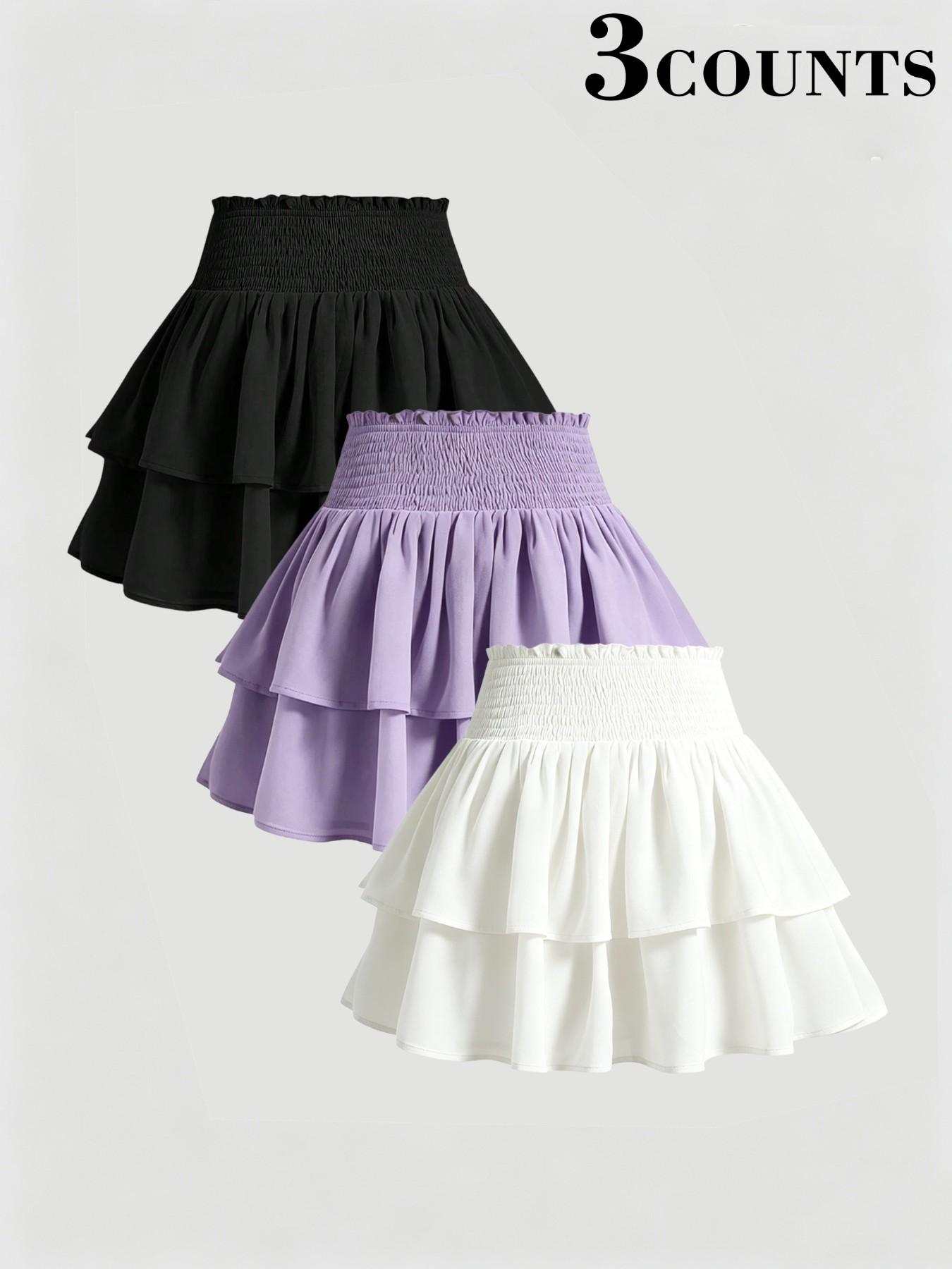 3 Piece High Waist Ruched Layered Ruffle Cake Skirt Set, Ballet Style ...
