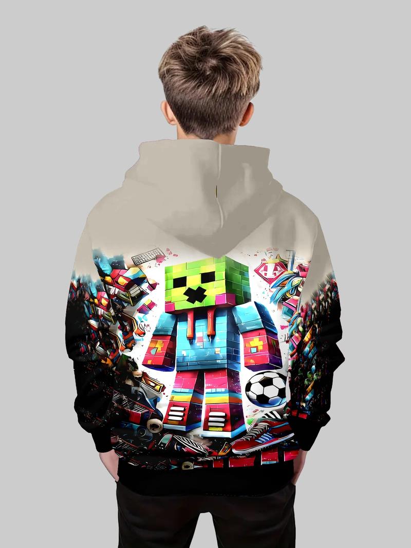 Kids Pixel Art Hoodie, Colorblock Streetwear Top, Game Culture & Sports ...