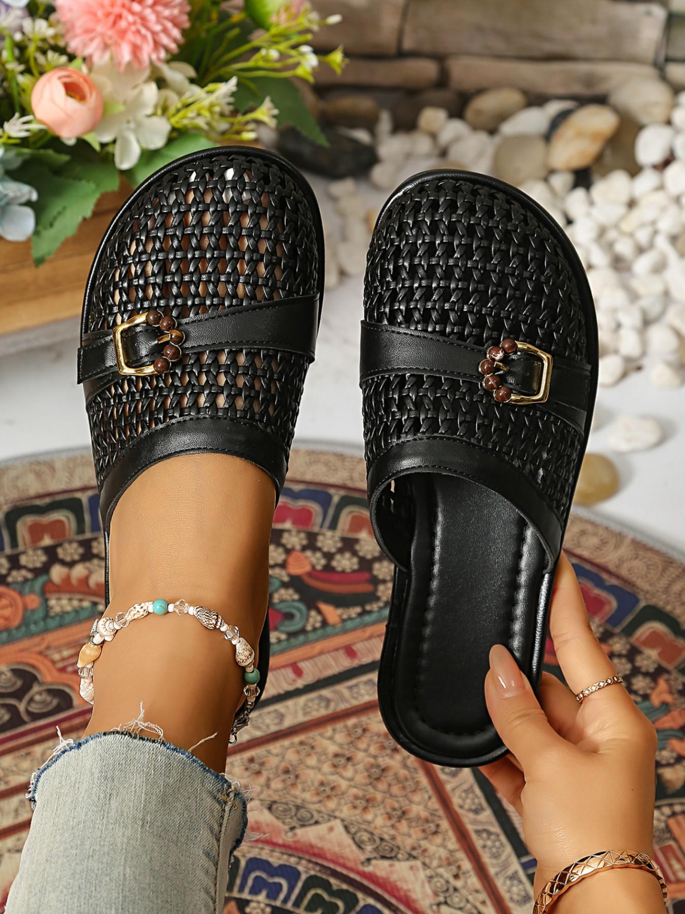 Summer Open-Toe Hollow Out Sandals for Women, Breathable Soft Sole Flat ...