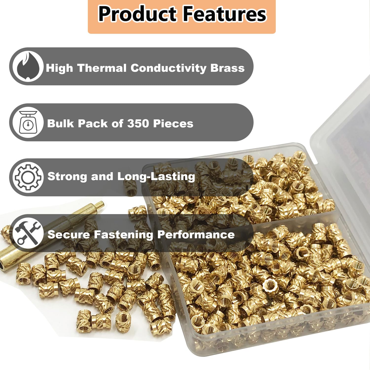 Threaded Insert 350 count M3 x L5.7 x D4.6 Heat Set Nut Brass for ...