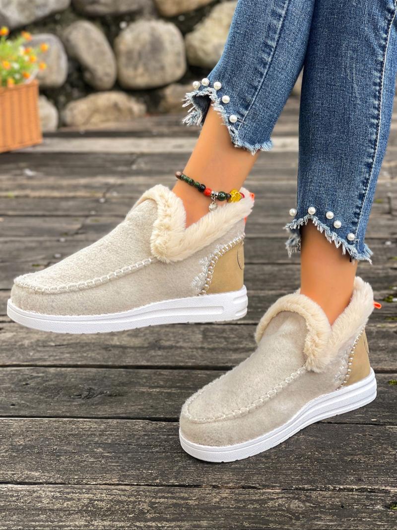 Women's Fashion Winter Plush Shoes Warm Comfortable Flat Ankle Boots ...