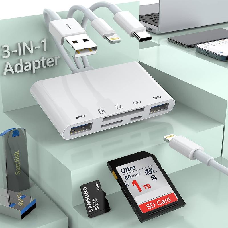 5-in-1 iPhone Memory Card Reader, USB OTG Adapter & SD/TF Card Camera ...