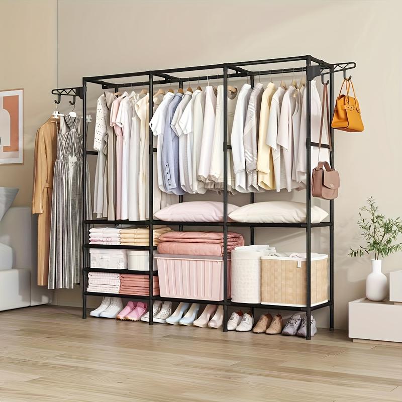 3-Tier Heavy-Duty Metal Garment Rack with Shoe box – Freestanding ...