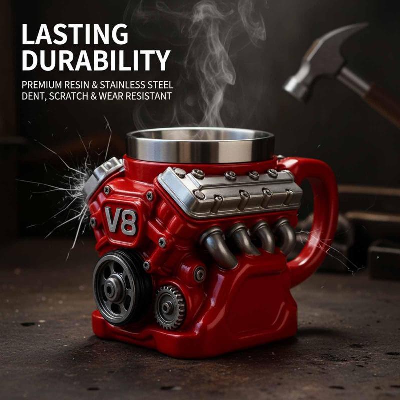 Retro Engine Coffee Mug V8 V6 - Stainless Steel Travel Mug with Precise ...